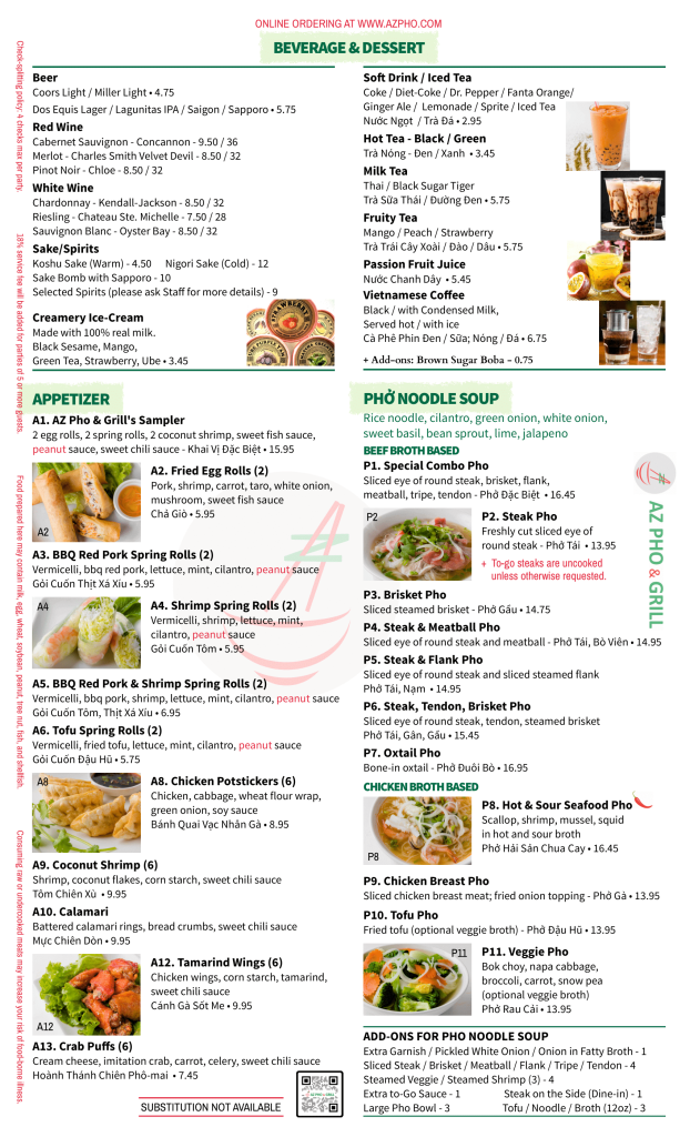 AZ Pho Menu