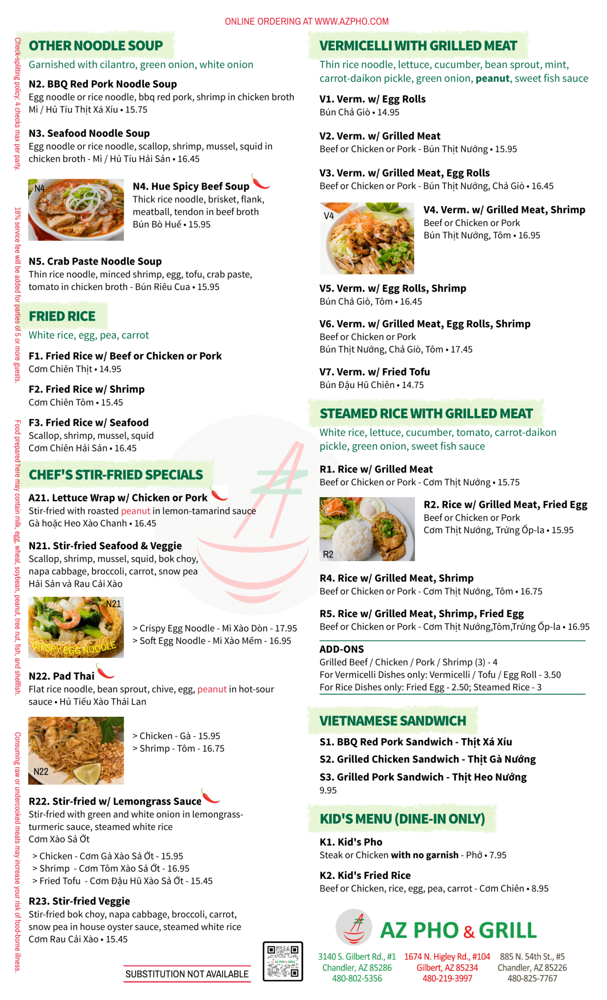 AZ Pho Menu